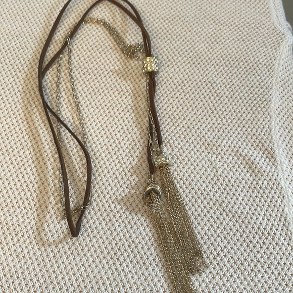Jewelry | Leather And Gold Chain With Golden Crystal Embellishment ...